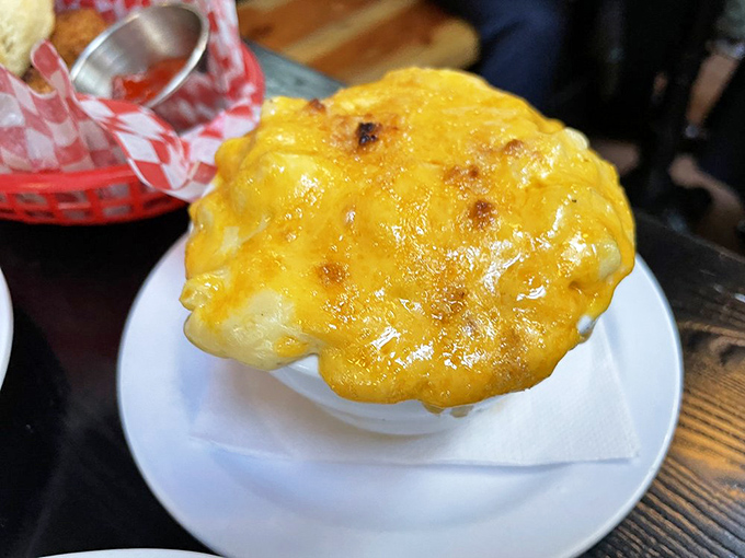 Mac and cheese that achieves that golden-brown perfection we all attempt but rarely master. This isn't just comfort food &ndash; it's a hug on a plate.