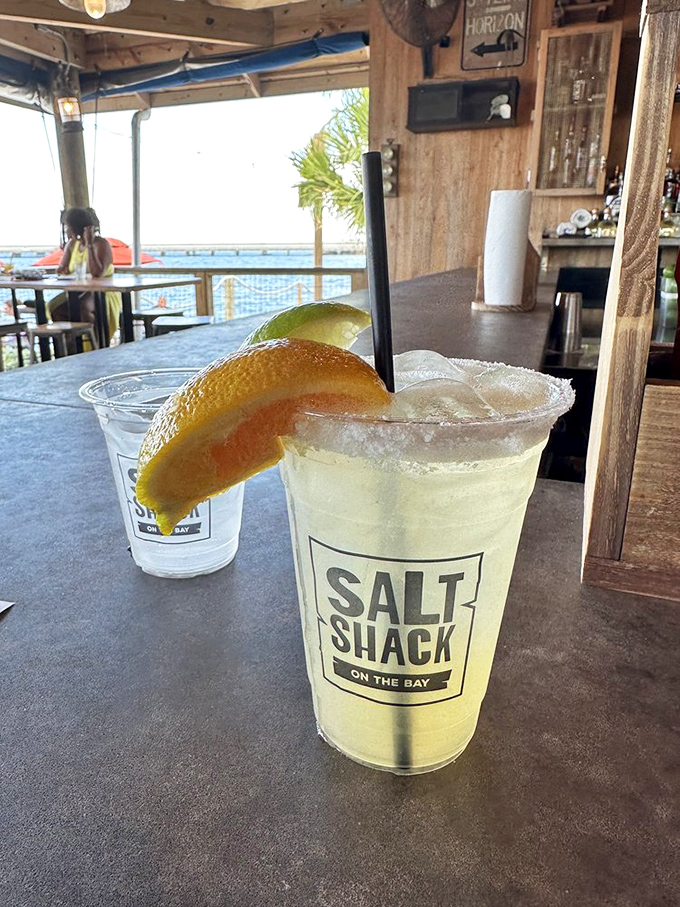 A Salt Shack margarita with the perfect salt rim—because sometimes the best seasoning for a water view is tequila and fresh lime.