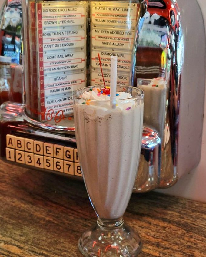 This isn't just a milkshake—it's a frothy time capsule served against the backdrop of a jukebox that knows all your favorite songs.