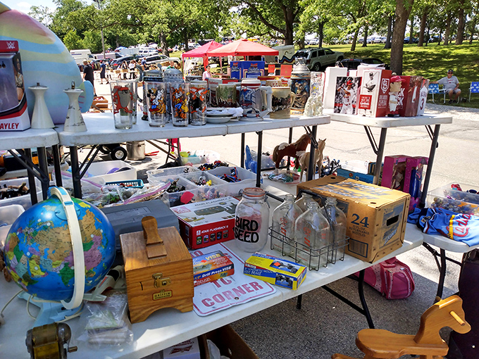 A tabletop time machine to childhoods past. From vintage toys to collectible glassware, this booth offers nostalgia by the handful.