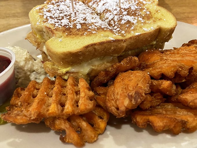 The Monte Cristo: where French toast meets sandwich engineering. Proof that breakfast and lunch should never be forced to choose sides.