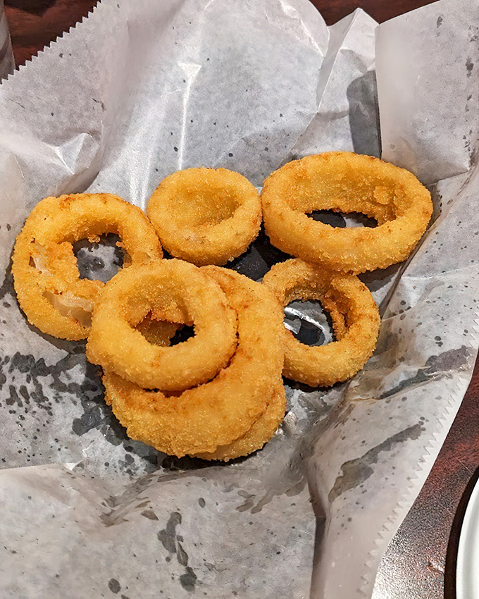 Onion rings with the perfect crunch-to-onion ratio. These golden halos make a compelling case for ordering appetizers as your main course.