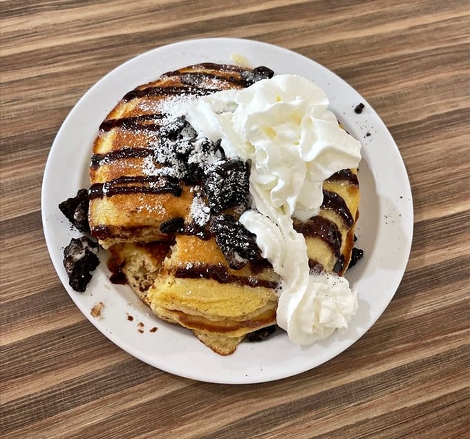 Oreo pancakes that blur the line between breakfast and dessert in the most delightful way possible.
