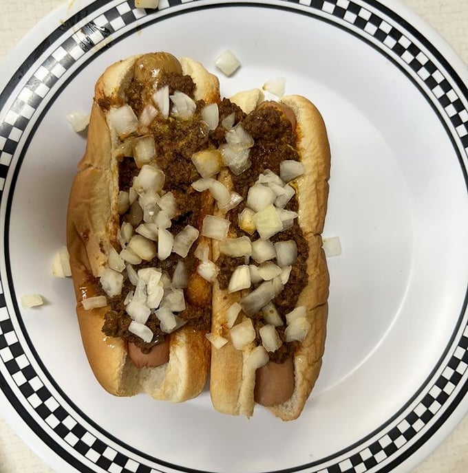 The Original Coney – where beef meets onion in a dance as old as time, proving simplicity is the ultimate sophistication.