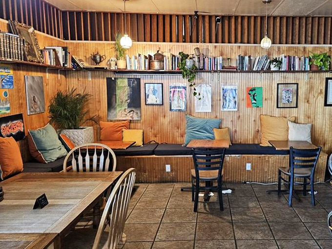 Colorful pillows and well-worn books invite you to linger &ndash; this isn't just a cafe, it's the living room you wish you had.