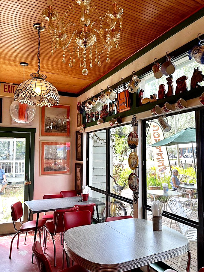 Chandeliers hanging from wooden ceilings create the perfect lighting for both Instagram photos and genuine "where have you been all my life?" food moments.