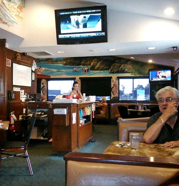 Another angle reveals more of Cappy's charm &ndash; where beach town casual meets family restaurant comfort in perfect harmony.