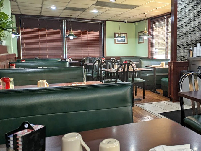 The dining room's gentle lighting and comfortable seating invite you to linger just long enough for someone to mention dessert.