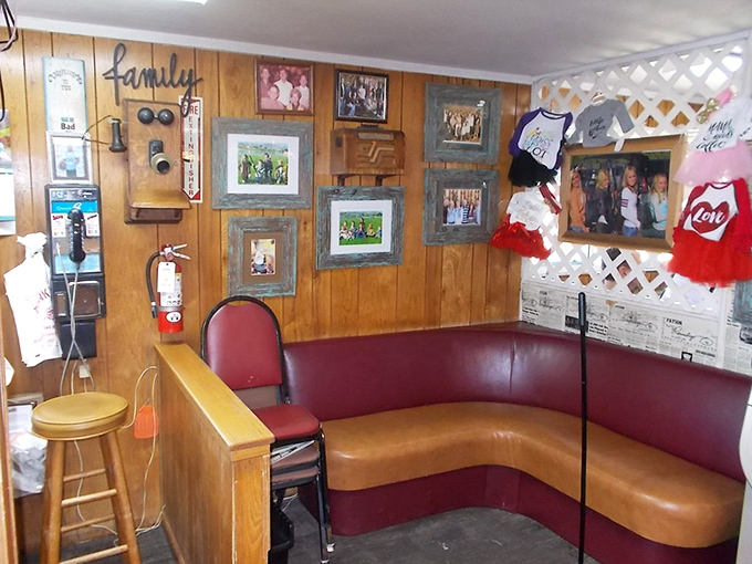 The word "family" isn't just on the wall—it's in the atmosphere. Those corner booths have heard decades of local stories.