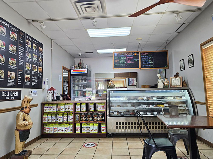 The bakery's interior blends Old World charm with modern efficiency, creating an inviting European atmosphere.