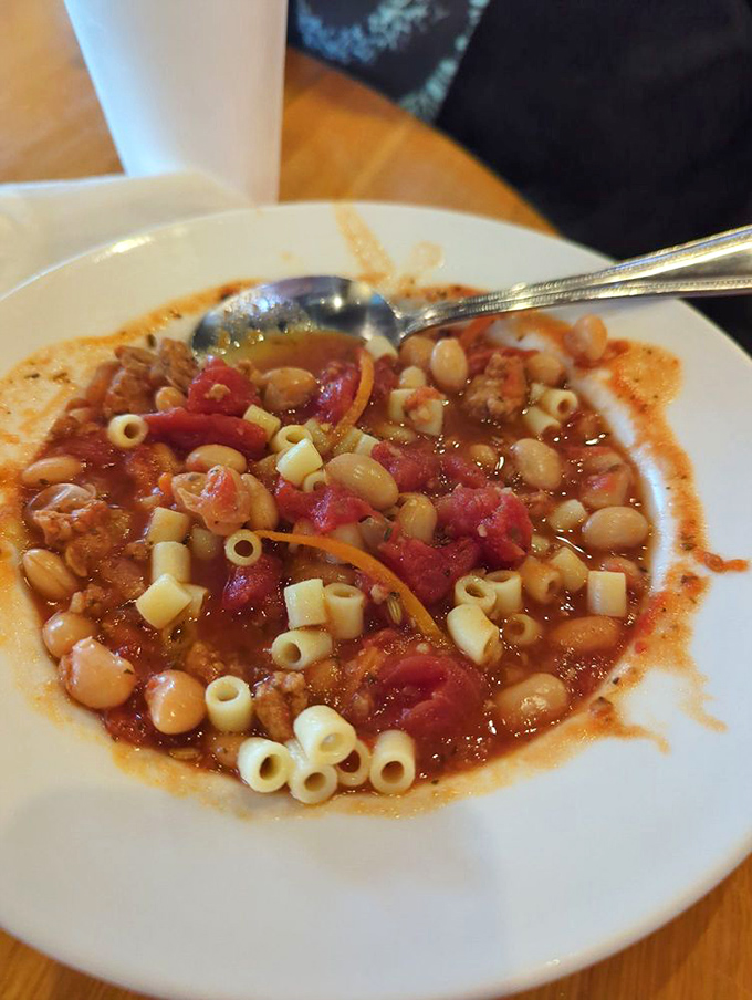 Pasta fagioli that grandmothers everywhere would approve of. Those beans and pasta are swimming in a broth worth bottling.