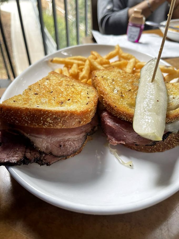 This pastrami sandwich deserves its own IMDb page&mdash;thick-sliced meat, golden-grilled bread, and a pickle spear that steals every scene it's in.