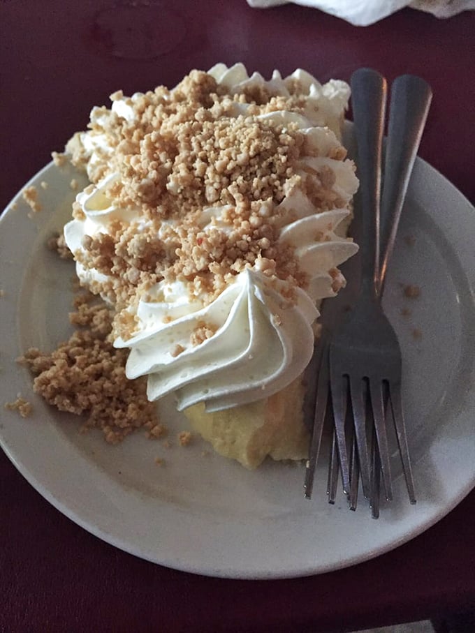 Peanut butter pie that makes grown adults close their eyes when taking the first bite. The crumble topping is the crown jewel.