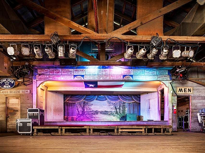 The stage awaits its next legend beneath the glow of colorful lights and the Texas flag&mdash;a humble platform that's launched countless careers.