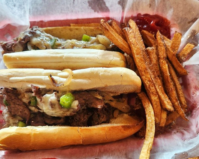 A Philly-style sandwich that would make Rocky himself climb those steps for seconds. Those fries are the perfect golden wingmen.
