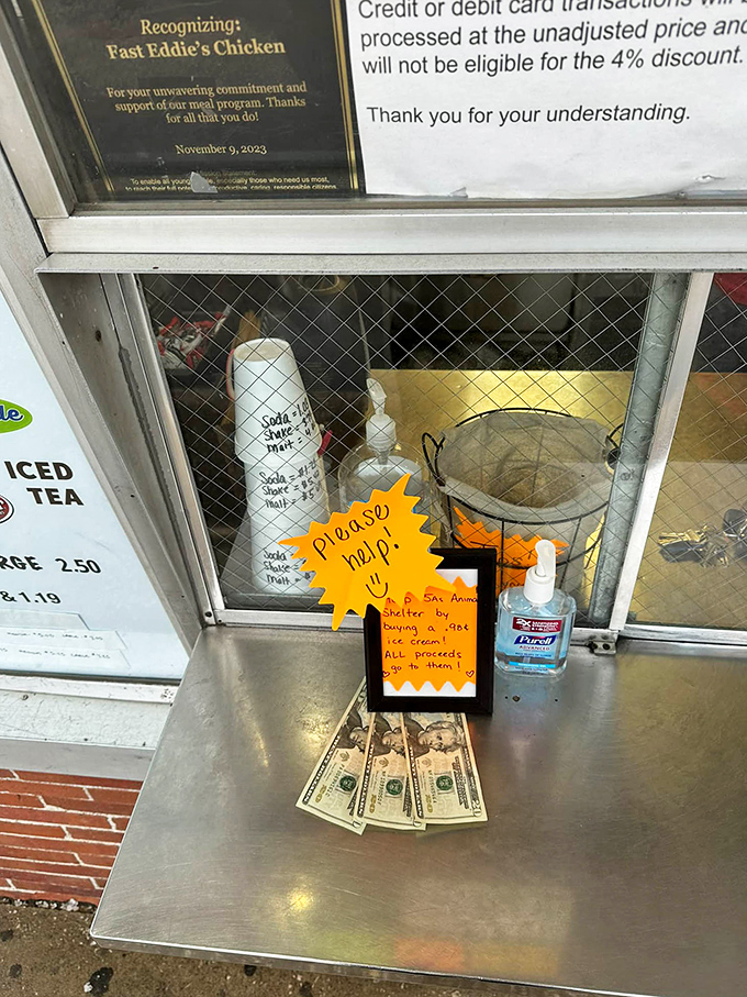 Hand-written signs and honest pricing create the authentic charm that chain restaurants spend millions trying to fake.