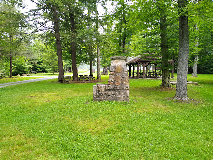 This stone fireplace and pavilion have hosted more family reunions than anyone can count. If only these stones could tell stories!