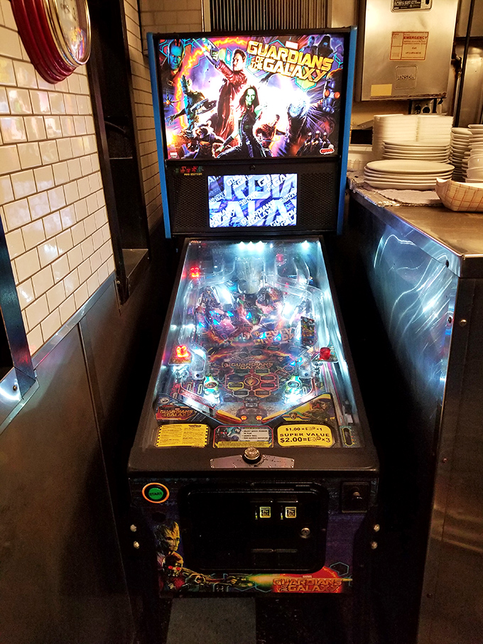Between bites, challenge the Guardians of the Galaxy pinball machine&mdash;because nothing complements a burger like the satisfying clack of flippers and blinking lights.
