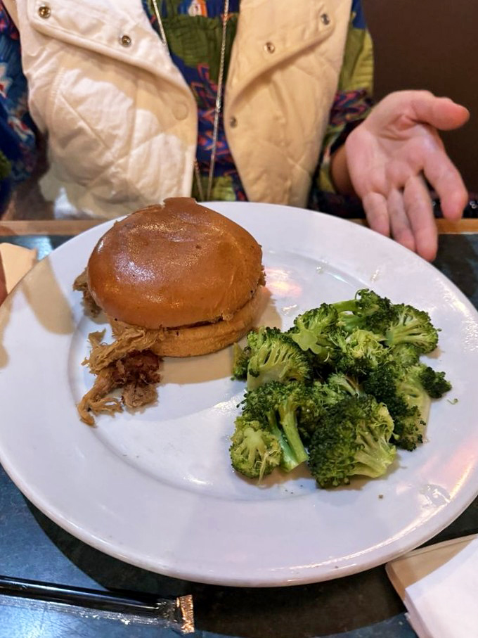 This pulled pork sandwich with broccoli is what happens when your stomach says "barbecue" but your doctor's voice is still echoing in your head.