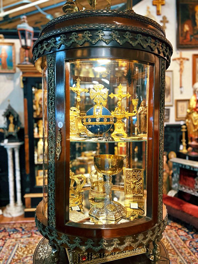 This ornate display case houses religious artifacts that would make even Indiana Jones pause for a respectful moment.