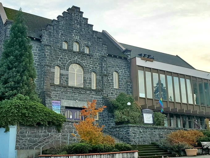 Riverside Community Church reaches skyward, offering both spiritual uplift and architectural eye candy in equal measure.