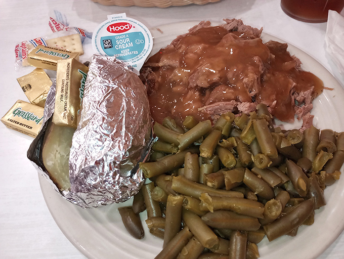 Roast beef that doesn't need a passport to prove its heritage. This is Missouri on a plate, complete with green beans cooked the right way.