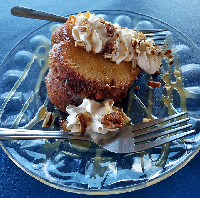 Rum cake that makes you consider ordering a second slice before you've finished the first. Diet starts tomorrow, obviously.