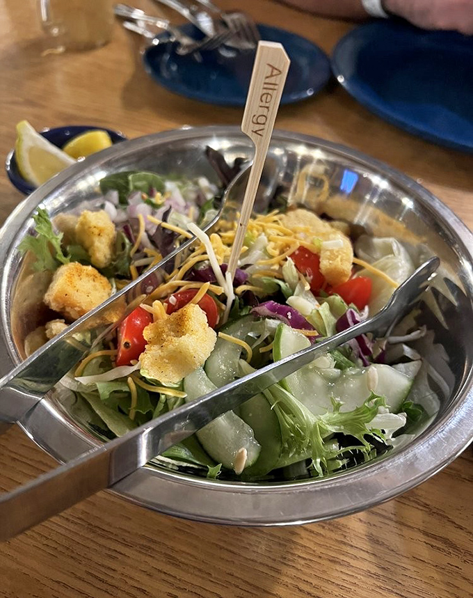 Fresh salad greens provide a healthy counterpoint to all that delicious frontier indulgence on offer.