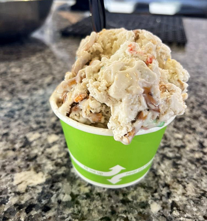 Salted caramel pretzel combines sweet and salty in a nitrogen-frozen masterpiece that satisfies every craving.