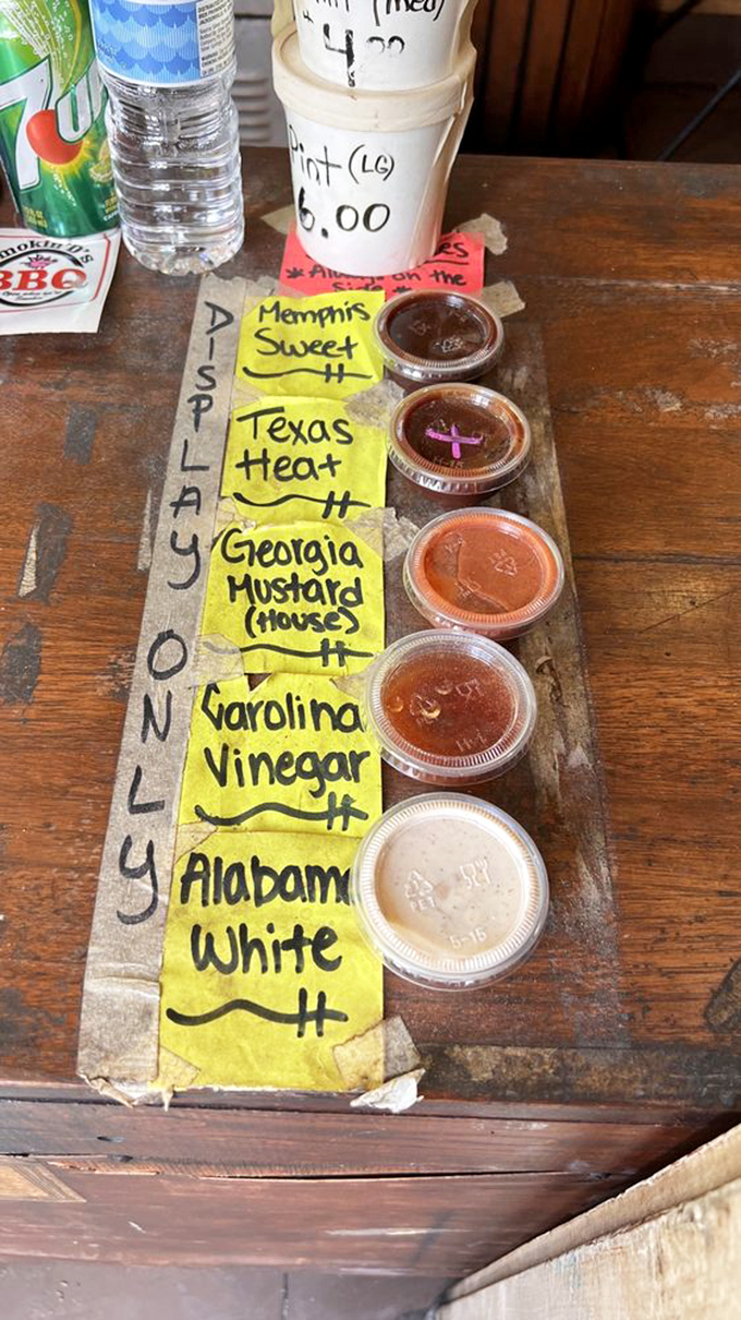 The sauce flight is like a tour of America's BBQ regions without leaving your table. From Alabama White to Texas Heat&mdash;choose your adventure!