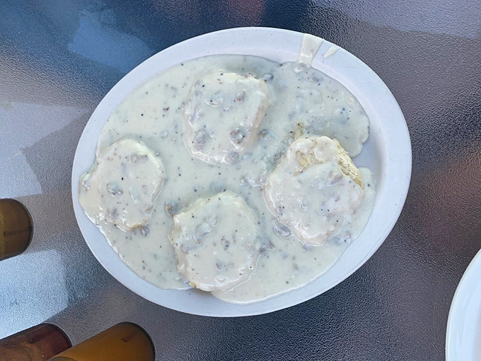 Southern comfort in a bowl - creamy sausage gravy that's thick enough to stand a spoon in, ready to blanket those biscuits.