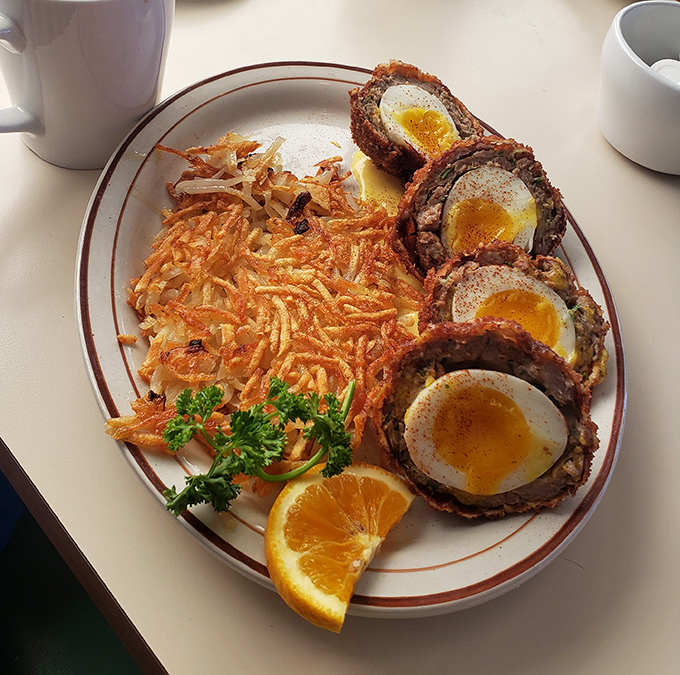 Scotch eggs that would make a Highlander weep with joy&mdash;crispy exterior giving way to savory sausage and perfect yolk.