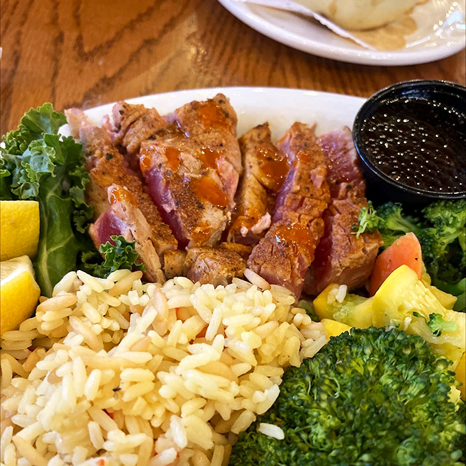 Seared ahi that proves inland restaurants can nail seafood too. The rice pilaf isn't just a side&mdash;it's an essential supporting character.