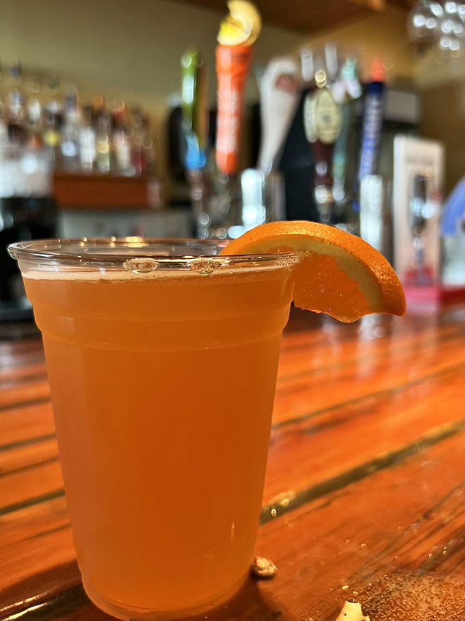 A cold one with a view&mdash;this Shock Top is what vacation looks like in liquid form. The orange slice isn't garnish; it's an exclamation point.