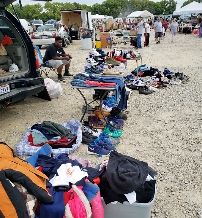Flea market treasures spread across the gravel &ndash; yesterday's fashion finding tomorrow's admirers in cinema's shadow.