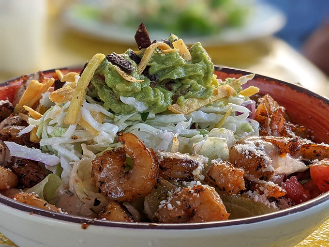 This shrimp bowl isn't just lunch&mdash;it's a tropical vacation in edible form, where every colorful component plays its part in a symphony of flavors.