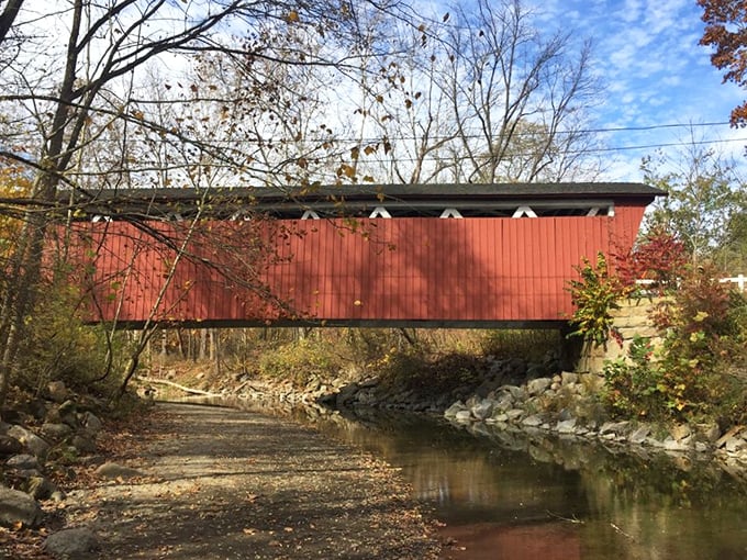 The path alongside Furnace Run offers hikers a picturesque view that feels like walking through a living postcard of rural Americana.