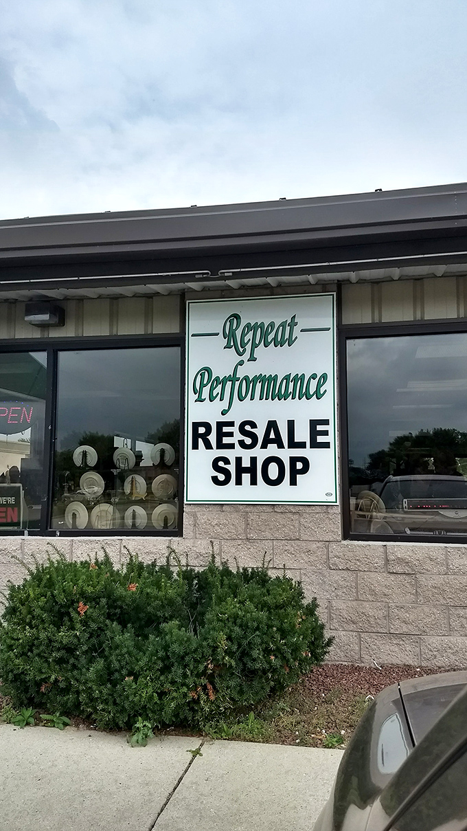 The sign says it all&mdash;"Repeat Performance" promises encore appearances for items ready for their second act on life's stage.