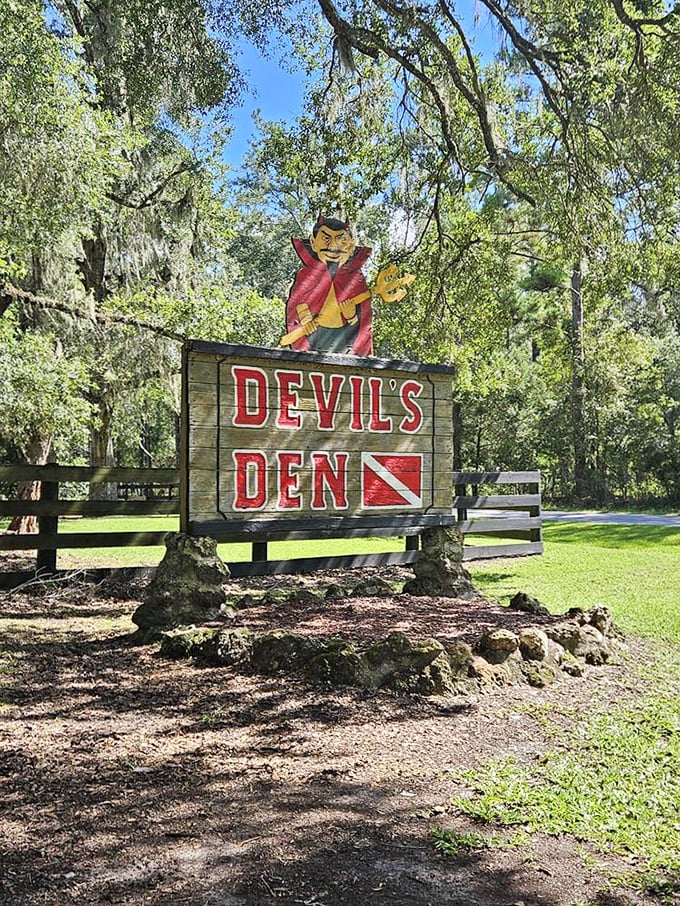 The entrance sign, adorned with vines, promises adventure while maintaining that charming "we might be haunted" vibe Florida does so well.