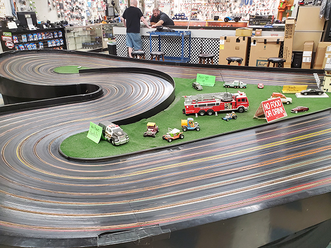 Where grown adults become kids again, racing tiny cars with the intensity of NASCAR finals.