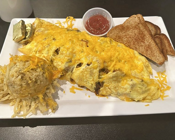 This isn't just an omelet; it's a Southwest vacation on a plate, complete with cheese that stretches like summer days.