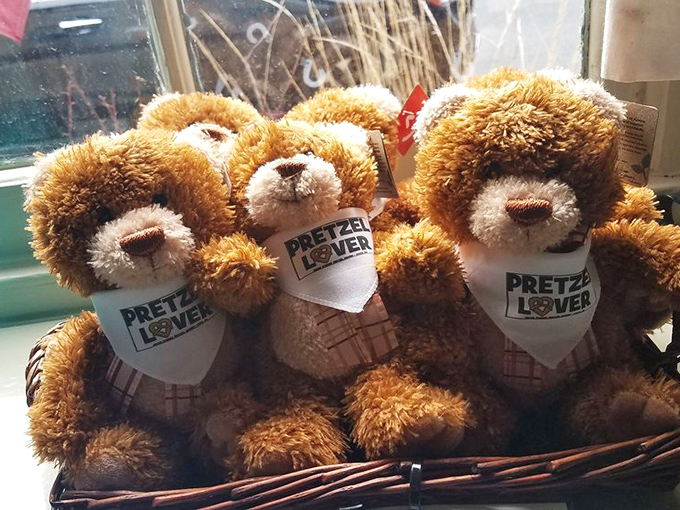 Even the teddy bears here wear their "Pretzel Lover" pride, proving that plush companions understand the importance of carb loyalty.