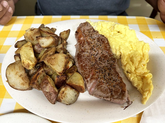 Steak and eggs &ndash; the breakfast of champions, lumberjacks, and anyone who plans to skip lunch. Those potatoes are the unsung heroes of the plate.