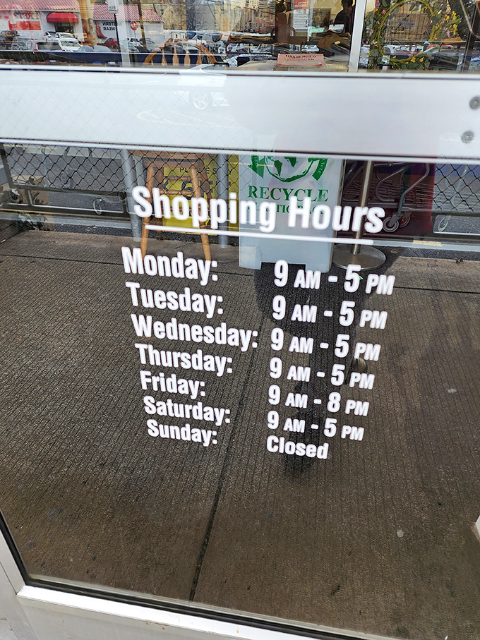 The sacred schedule! Care & Share's hours of operation are the roadmap to planning your thrifting expedition. Note Friday's extended hours for after-work treasure hunting.