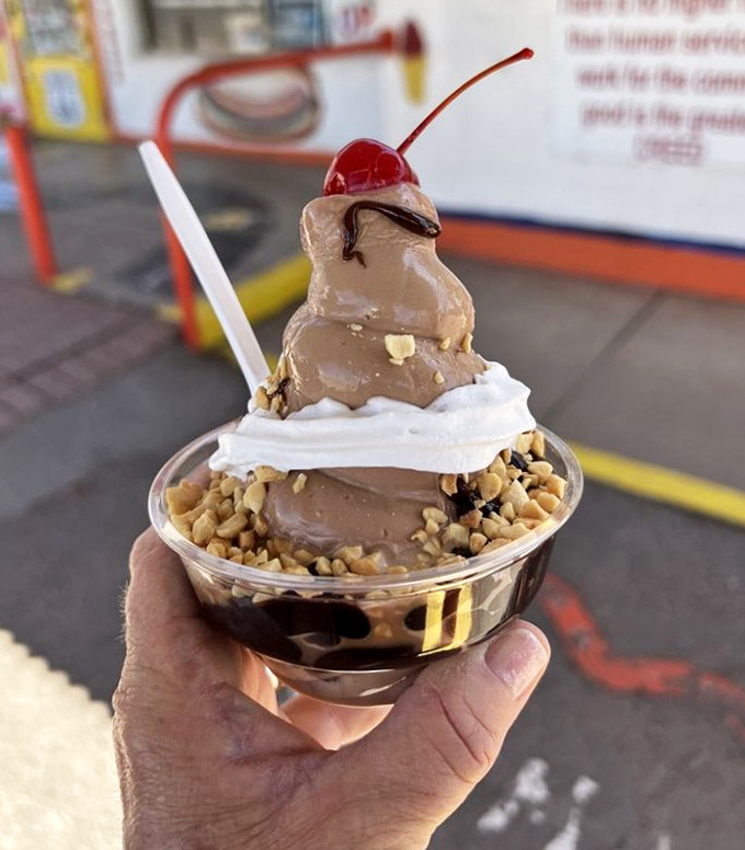 Ice cream architecture at its finest. That cherry on top isn't just garnish&mdash;it's the exclamation point on a sentence of pure joy.