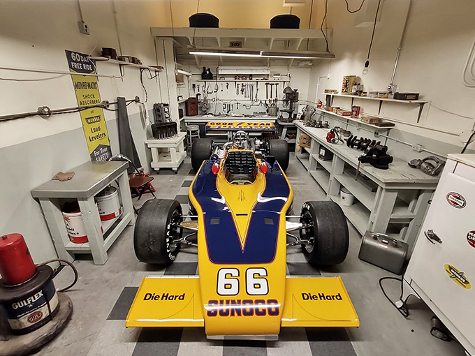 This Sunoco Special #66 sits in a meticulously recreated pit garage, ready for a phantom crew to swarm over it at any moment.