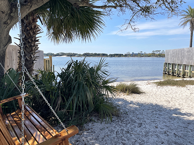 This swing overlooking the bay costs nothing to enjoy, much like most of life's best moments in this budget-friendly paradise.