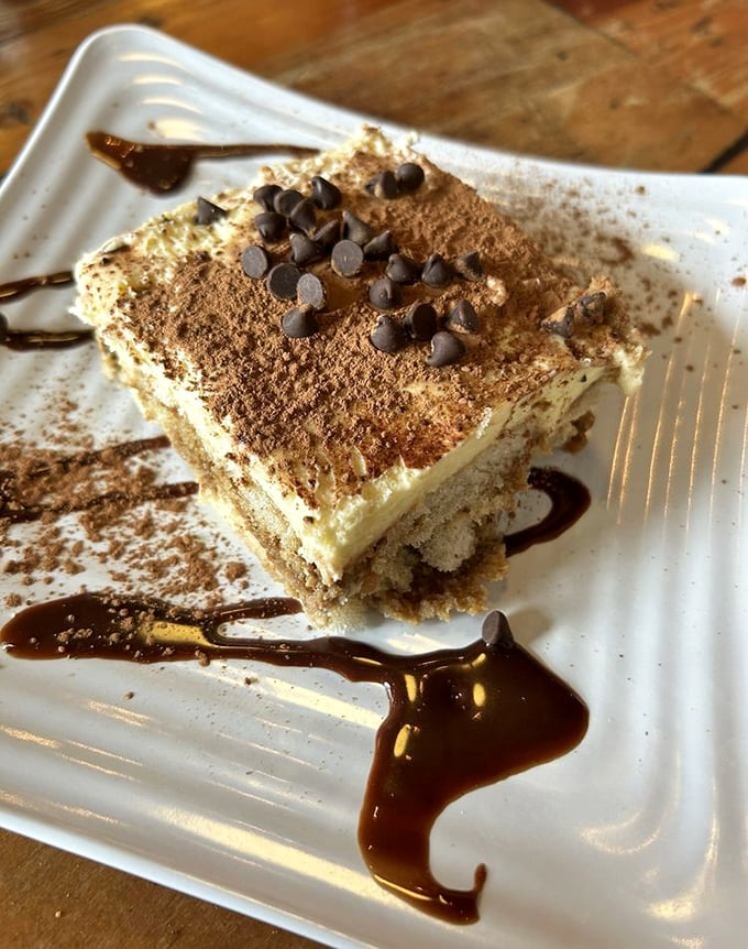 Tiramisu that doesn't mess around. Those chocolate chips aren't just decoration&mdash;they're exclamation points at the end of a perfect meal. 