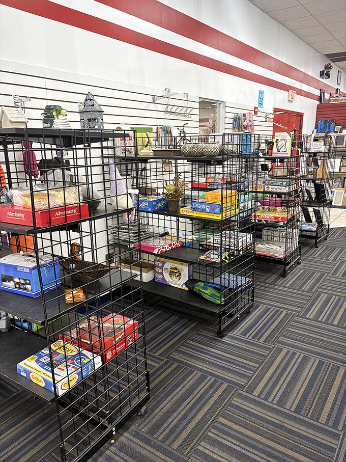 Board games and household goods create a nostalgic time capsule. Spot a Monopoly set that probably caused at least one family argument in its past life.