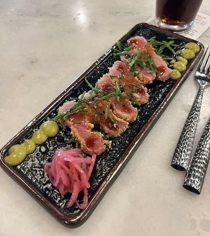 Tuna tataki showcasing the restaurant's commitment to fresh, beautifully prepared seafood that tastes like paradise.